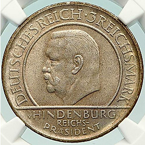 1 DE 1929D GERMANY Weimar Constitution President Hinde 3 Mark MS 64 NGC