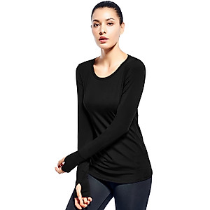 Long Sleeve Workout Shirts for Women Running Athletic Tee Shirt with Thumb Hole(Black,XS)