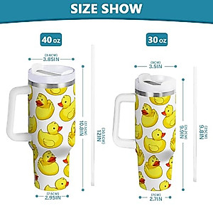 MCHIVER Cartoon Yellow Ducks 30 oz Tumbler with Handle and Straw Stainless Steel Vacuum Water Bottle Leak-proof Travel Coffee Mug Insulated Cup for Home Office Car
