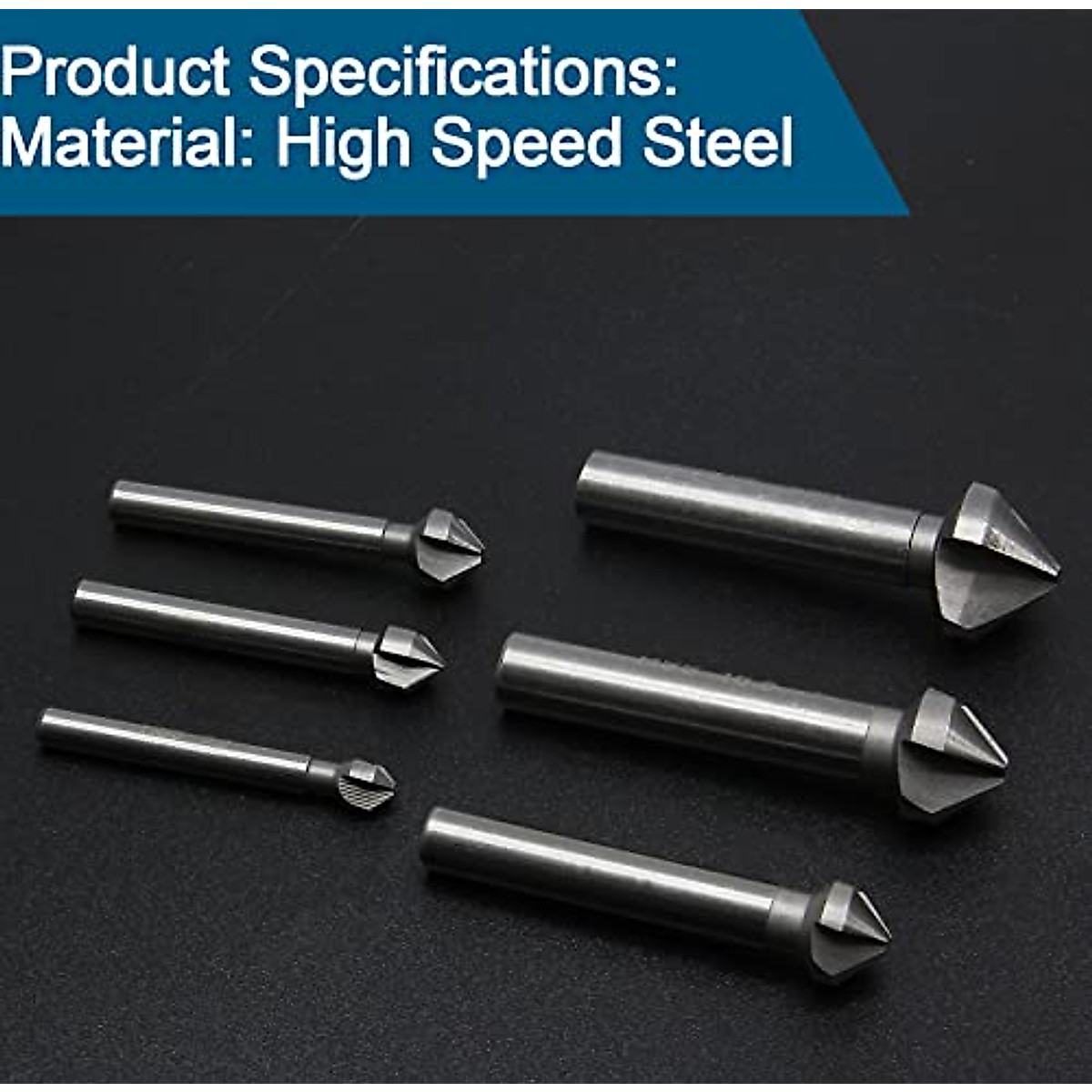 Aracombie 6 Pack 3 Flute 90 Degree Countersink Drill Bit Set, HSS Chamfering Tool Set Metric End Mill Cutter Bits, Deburring Chamfering Bit for Metal, Wood, Aluminum, Stainless Steel