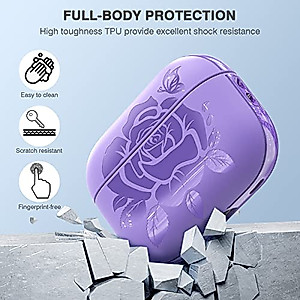for Airpods Pro 2 Case (2022),DATIMIRA Rose Engraved TPU Apple airpods pro 2nd Generation Case Cover with Strap for Women and Girls,Purple