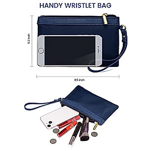 LOVEVOOK Laptop Backpack Women,17.3 Inch Convertible Backpack Purse for Women with USB Port,Fashion Teacher Nurse Bag Work Backpack with Cute Wristlet Bag for Travel Commute,2 PCS,Navy Blue