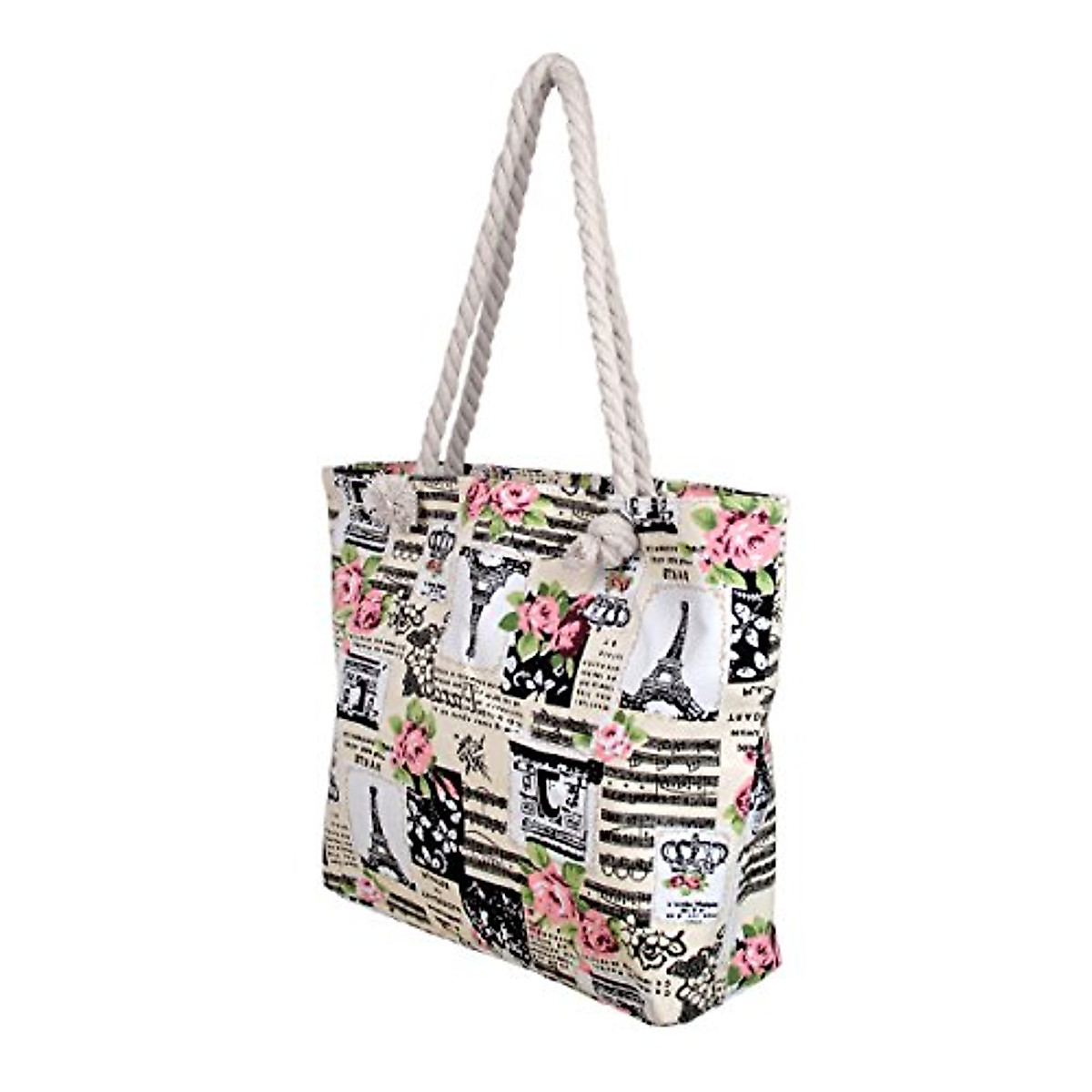Paris Eiffel Tower Music Notes Floral Print Canvas Tote Shoulder Bag Handbag, Yellow One Size