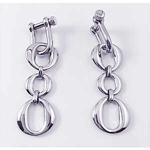 DEWGEM Hoops Dangling Plugs Link Dangle Ear Gauges for Ear Tunnels Stainless Steel Dangling Plugs and Tunnels Ear Stretching Kits Dangle Gauges Ear Plugs for Women Size 6G(Silver & Links)