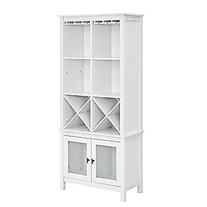Home Source Jill Zarin White Bar Cabinet Bookshelf with Glass Doors