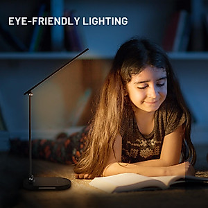 OUVR LED Desk Lamp for Home Office, Dimmable Table Lamp with USB Charging Port, 5 Lighting Modes, Sensitive Control, 60 Minutes Auto-Off Timer, Eye-Caring Office Lamp(Black)