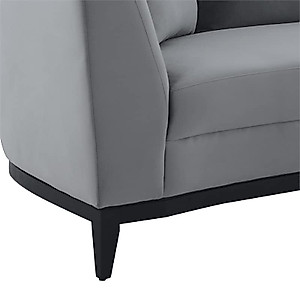 Armen Living Melange Gray Velvet Loveseat with Black Wood Base