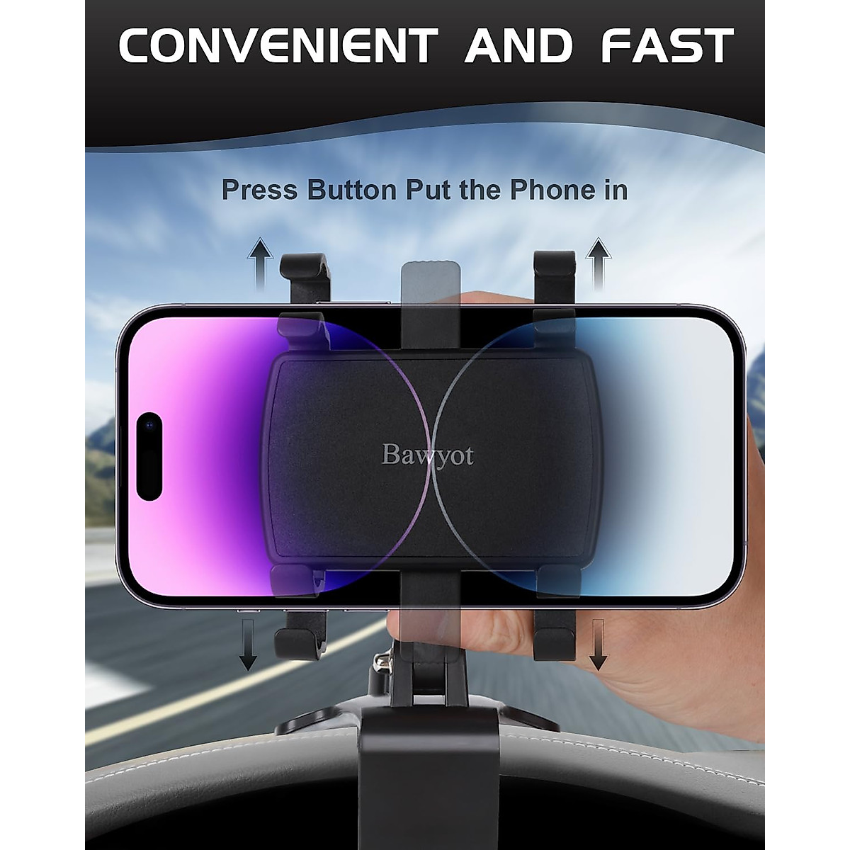 Bawyot Car Phone Holder for Dashboard 360 Degree Rotation Multifunctional One Hand Operation Clip Design Phone Mount Compatible with 4-7 inch Smartphones