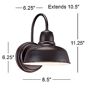 John Timberland Urban Barn Rustic Industrial Farmhouse Outdoor Wall Light Fixtures Set of 2 Bronze Gooseneck Arm 11 1/4" for Exterior Deck House Porch Patio Outside Garage Front Door Garden