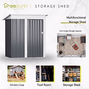 Greesum Metal Outdoor Storage Shed 5FT x 3FT, Steel Utility Tool Shed Storage House with Door & Lock, Metal Sheds Outdoor Storage for Backyard Garden Patio Lawn, Gray