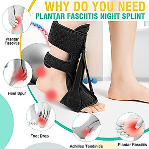 Cupood 2 Pack Plantar Fasciitis Night Splint, Upgrade 3 Adjustable Straps Relief Splint for Women & Men, Brace Relief, Achilles Tendonitis and Foot Drop (Black) 0.28 kilograms