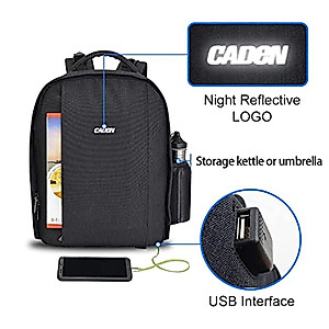 CADeN Camera Backpack Professional DSLR Bag with USB Charging Port Rain Cover, Photography Laptop Backpack for Women Men Waterproof, Camera Case Compatible for Sony Canon Nikon Lens Tripod Accessories