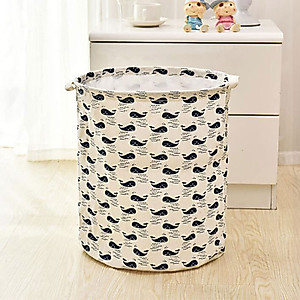 2 PCS Double Laundry Basket Organizer for Kids, Cotton Linen Foldable Tall Nursery Carrier Storage Basket with Handles, Waterproof Hampers for Clothes, Home, Baby, Boys, Dorm(Whale)