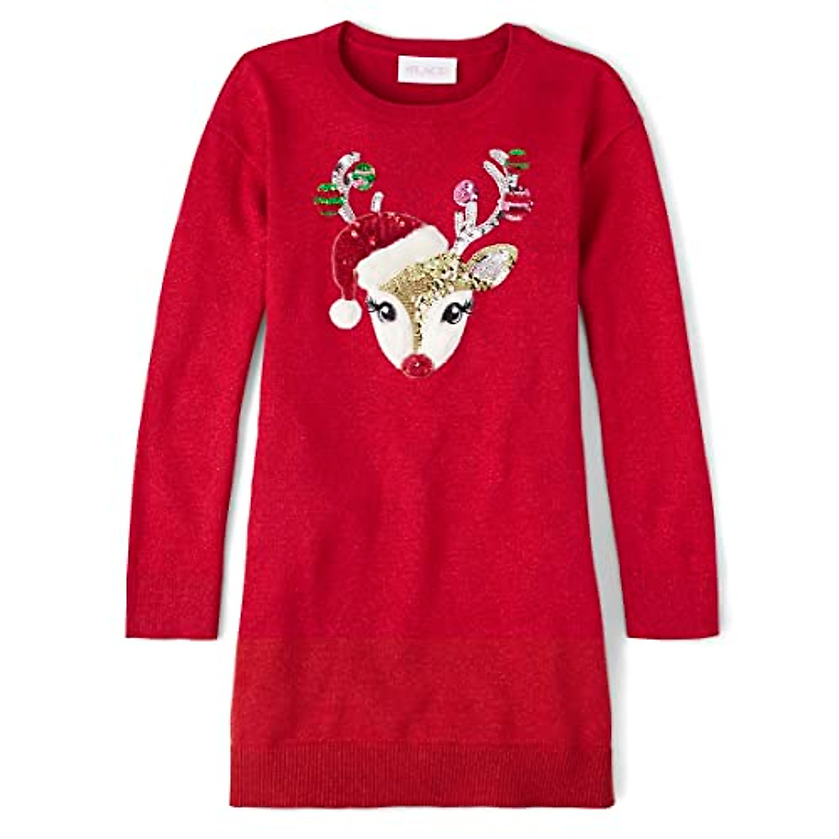 The Children's Place Girls' Long Sleeve Fashion Dress, Red Chistmas Reindeer, Large (10/12)