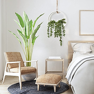 CEWOR 2pcs Artificial Hanging Succulent Plants, Fake String of Pearls in Pot with Lanyard Boho Wall Decor for Bathroom Living Room Home Indoor Outdoor Decorations, White