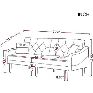 ERYE 3-in-1 Upholstered Futon Sofa Loveseat Convertible Sleeper Couch Bed,2-Seaters Sofa & Couch Soft Cushions Love Seat Daybed for Small Space Living Room Napping