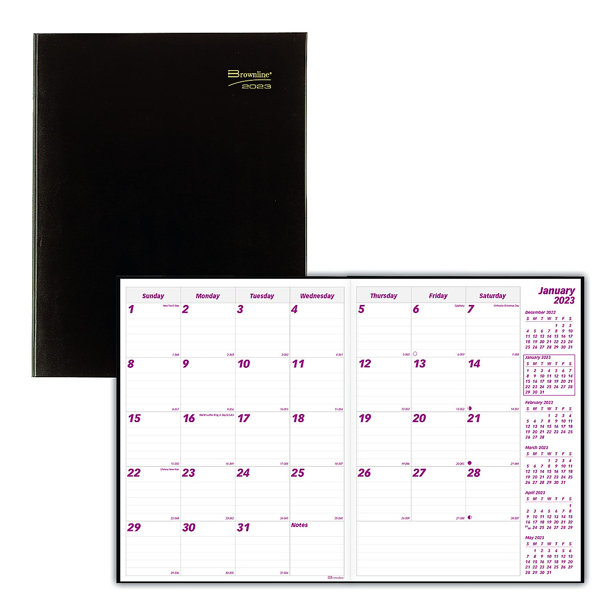 Brownline 2023 Essential Monthly Planner, 14 Months, December 2022 to January 2024, Stitched Binding, 10.75" x 8.5", Black (CB450.BLK-23)