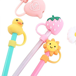 Silicone Straw Tips Cover, Durable Straws Decorative Cap, Cartoon Straw Silicone Plug, Reusable Drinking Straw Plugs, Resuable Anti-Dust Cap(12)