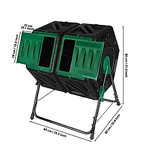 Dual Chamber Grow Tumbling Composter Tumbler Twin Compartment Chamber Outdoor Garden Steel Rotating Batch Compost Bin 2 Sliding Doors