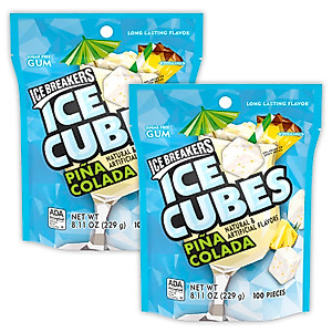Ice Breakrs Ice Cube Gum - 2 Packs of 100 Pieces - Pina Colada Sugar Free Gum - Pina Colada Flavored Chewing Gum