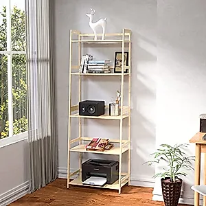 WTZ Bookshelf Book Shelf, Bookcase Storage Shelves Book case, Ladder Shelf for Bedroom, Living Room, Office MC-508(Natural)