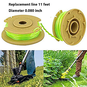 Fyange 11ft .08'' String Trimmer Replacement Spool for Ryobi One Plus+ AC80RL3 18V 24V 40V, with String Trimmer AC14HCA Cap Covers 11ft 0.08” Cordless Auto-Feed Twist Single Line (10 Spool, 2 Cap)