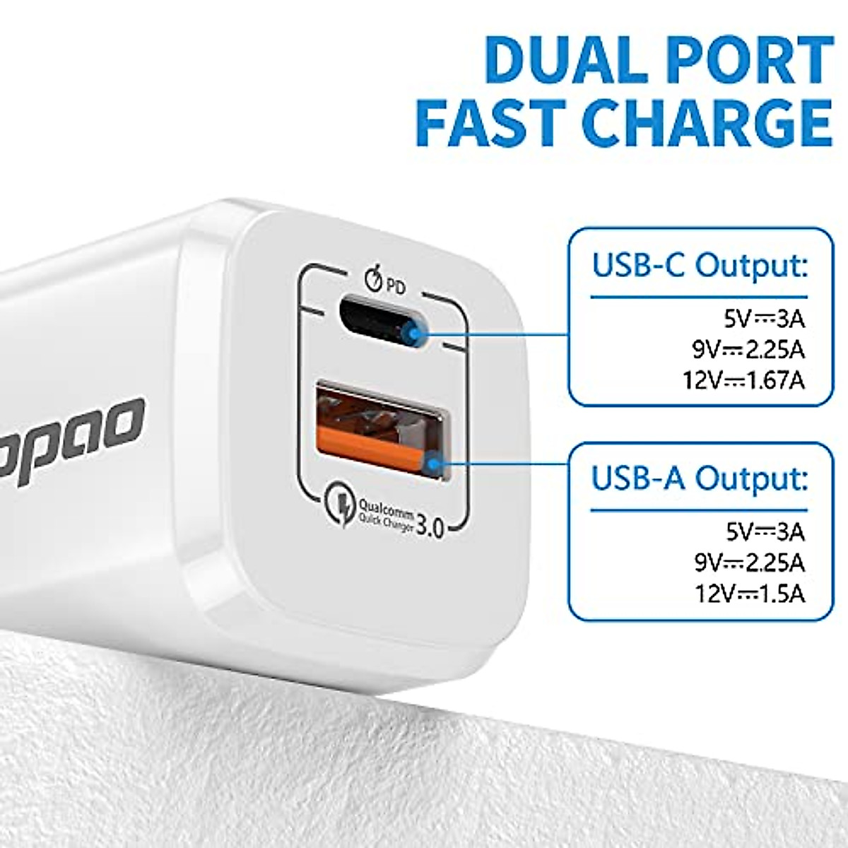 USB C Fast Charger-USB C Adapter,KOOPAO USB C Wall Fast Charger 2 Port(USB A+C) PD Plug for iPhone 13/13 Pro/12 Mini/i-Pad，i-Pad Pro/12 Mini / 11/ XS/Max/XR/X, Pixel, Galaxy,ect