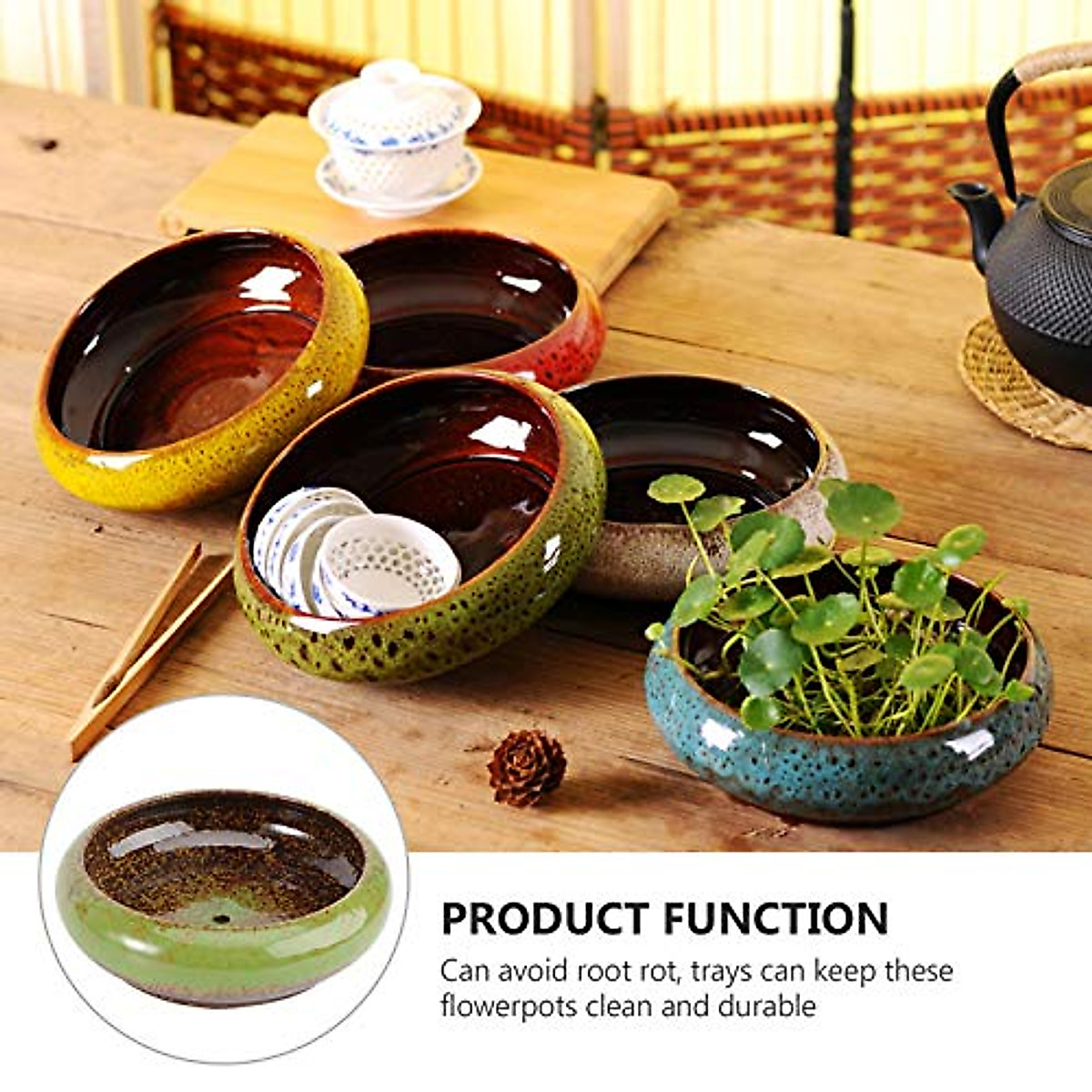 1PC Retro Large Round Succulent Planter Pots Hydroponic Ceramic Vessel with Hole Bonsai Planter Bowl Plant Container