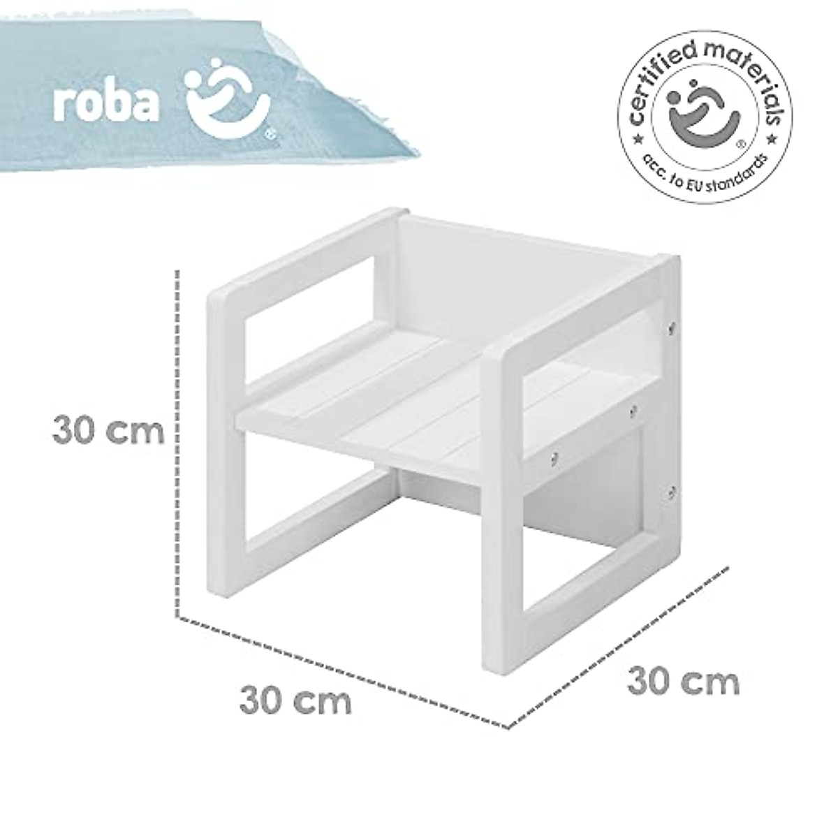 Roba: Country-Farmhouse Chair: White Wood - Chic Children’s Chair, Adjustable Seat Height, Converts Into A Table, Toddler & Kids, Ages 2+