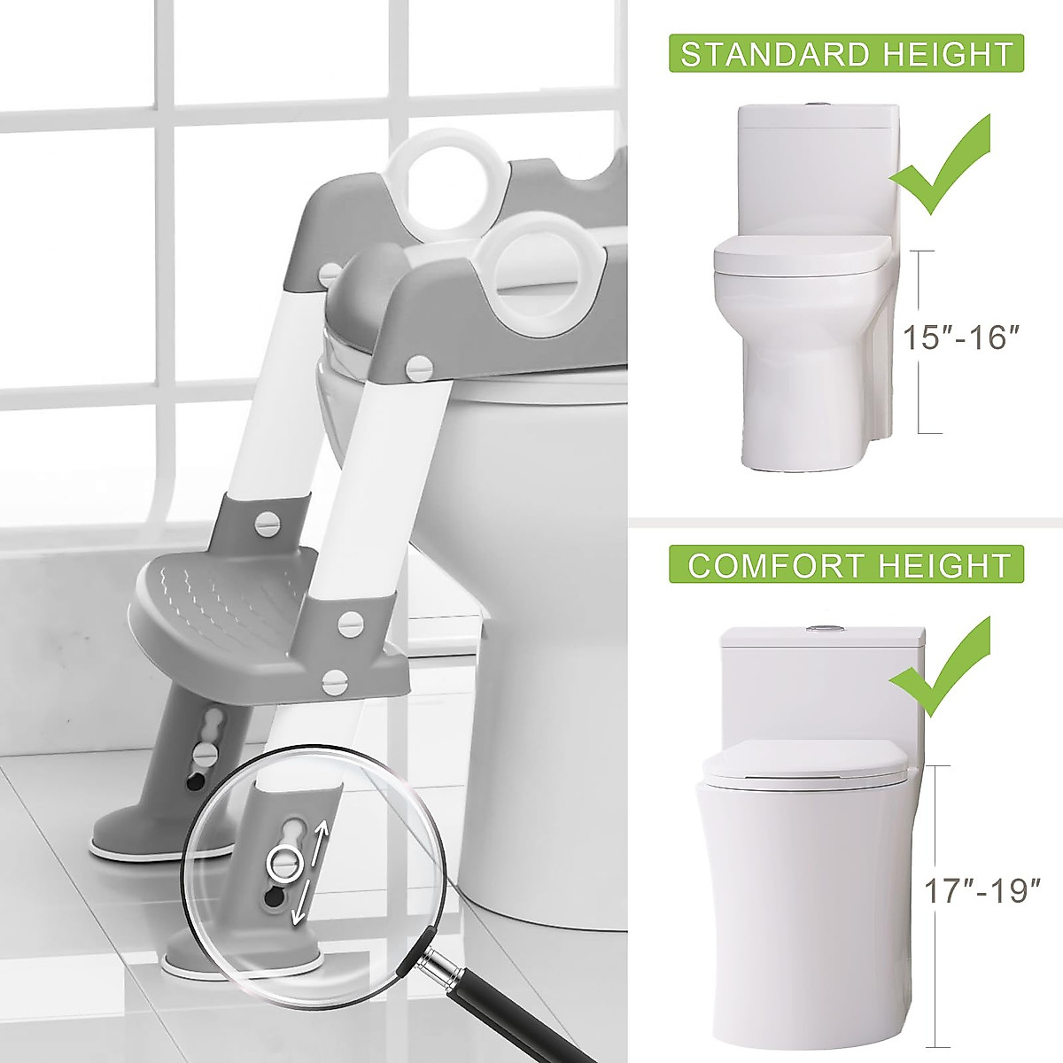 Potty Training Seat with Step Stool Ladder, Toddlers Potty Training Toilet for Kids Boys Girls (Gray/White)