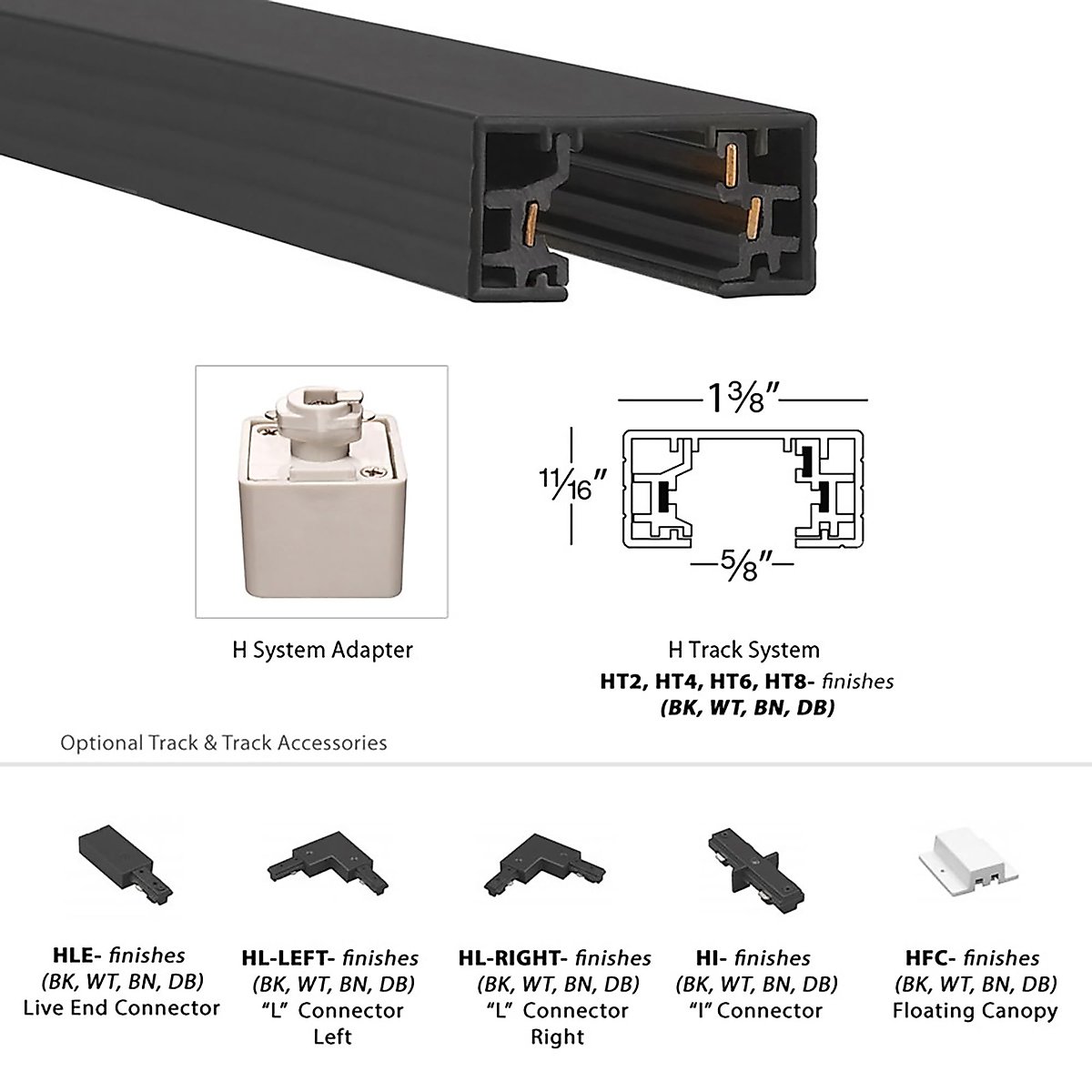 WAC Lighting H Track 8FT Single Circuit Field Cuttable 120V Track for H Style 3-Wire Track Fixtures with 2 Endcaps in White