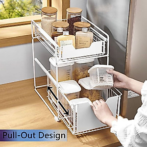 2 Pack - Simple Gear Heavy Duty 2-Tier Under Sink Cabinet Organizers with Sliding Storage Drawer, Pull Out Cabinets Organizer Shelf for Kitchen Bathroom Cabinet or Pantry (Black-2 Pack)