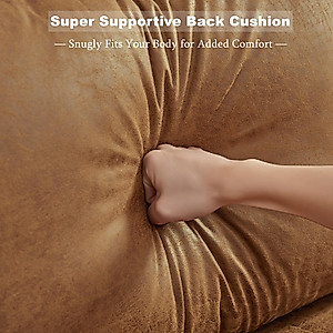 HIFIT Sofa Couch Set for Living Room, Mid Century Modern Faux Leather Sofa with Deep Love Seat & Fluffy Cushion, Living Room Furniture Sets, Small Sectional Couch for Bedroom/Office/Small Space, Brown