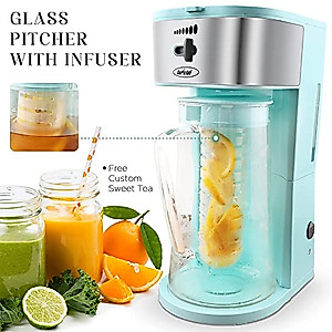 Sunvivi Iced Tea Maker with 3 Quart Glass Pitcher, Iced Coffee Maker Brewing System with Strength Selector, Infusion Pitcher for for Ground Coffee, Taste Customization, Green