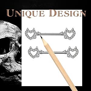 Melighting Devil Nipple Rings 14G Surgical Steel 316L Heart Shape Nipple Barbell CZ Nipple Piercing Jewelry for Women Men Body Piercing Jewelry