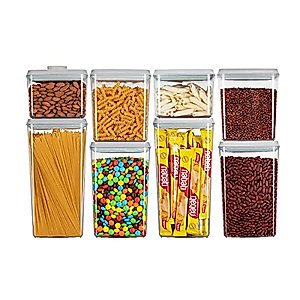 Food Storage Containers, Pop Airtight Food Storage Containers with Lids for Kitchen Pantry Organizing Stackable Container For Cereal Snack Flour Sugar Coffee Spaghetti - 8 Pcs Set [(1.2, 2.0, 2.7, 3.3qt)*2]
