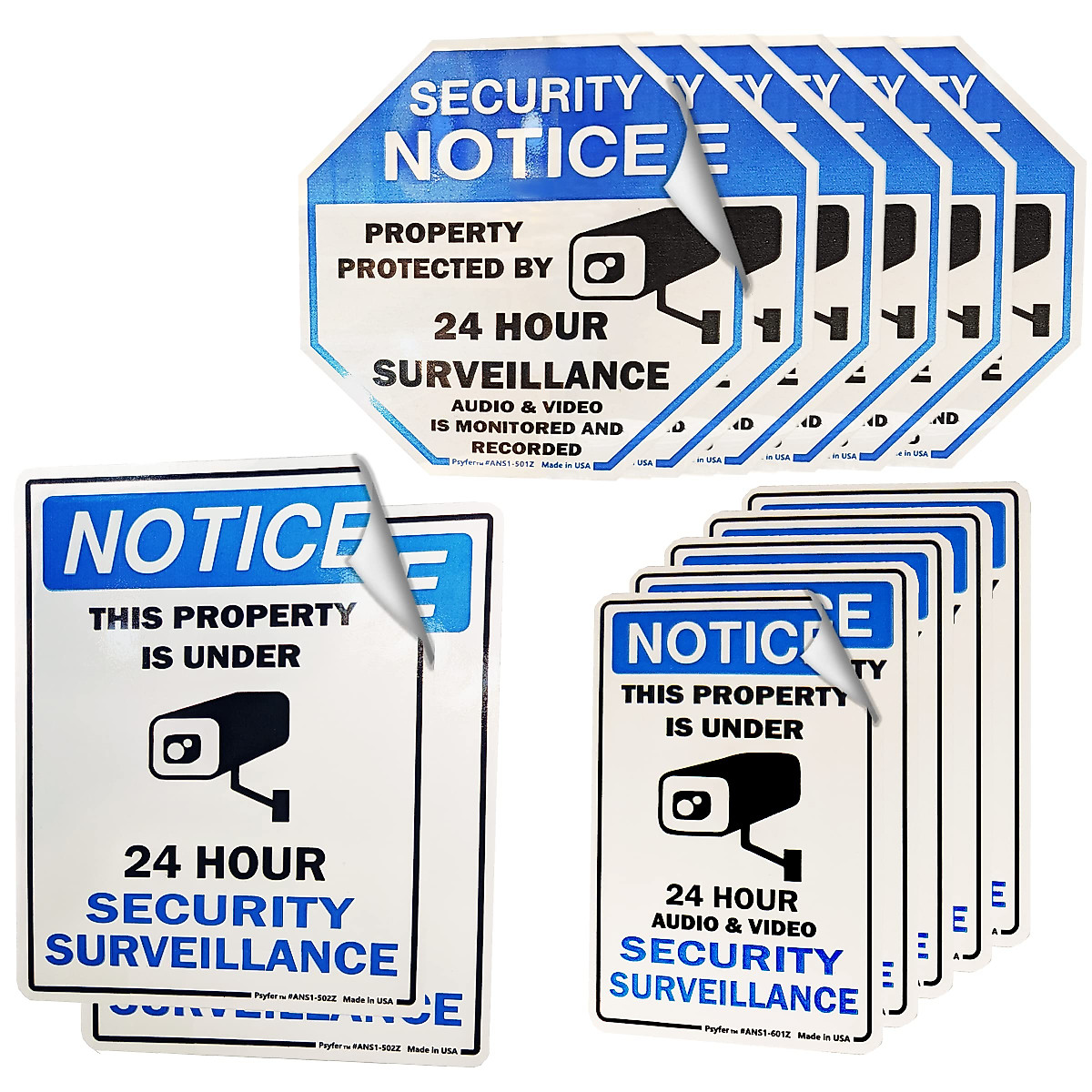 Psyfer® (Fade-Free) 13 Pack - Small Security Camera Audio & Video Outdoor Stickers [Made in USA]