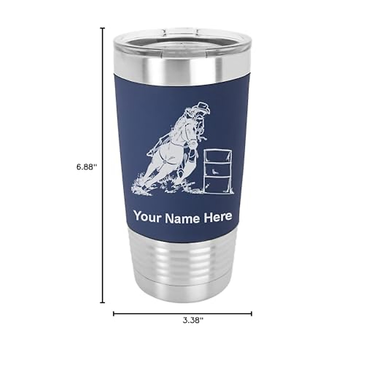 LaserGram 20oz Vacuum Insulated Tumbler Mug, Barrel Racer, Personalized Engraving Included (Silicone Grip, Navy Blue)