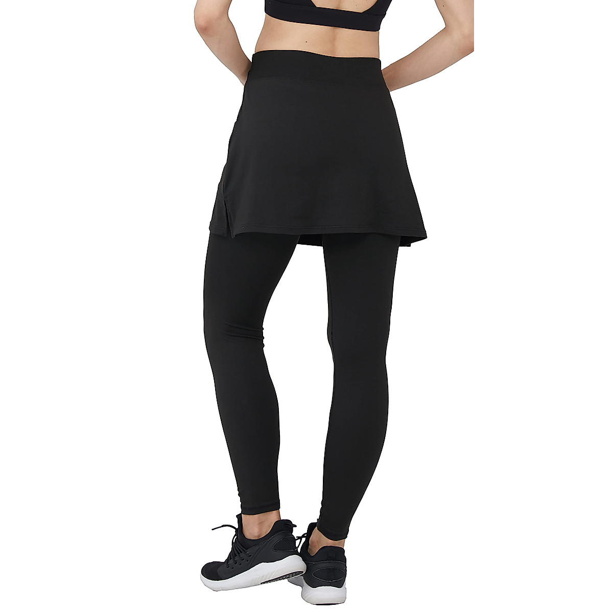 slimour Women Leggings with Skirt Attached Tennis Skirt with Leggings Golf Skirts with Leggings Exercise Skirts Hiking Black Pockets XS