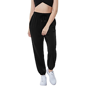 KOJOOIN Black Pants for Women Winter Long Sweatpants Drawstring Pants with Pockets M
