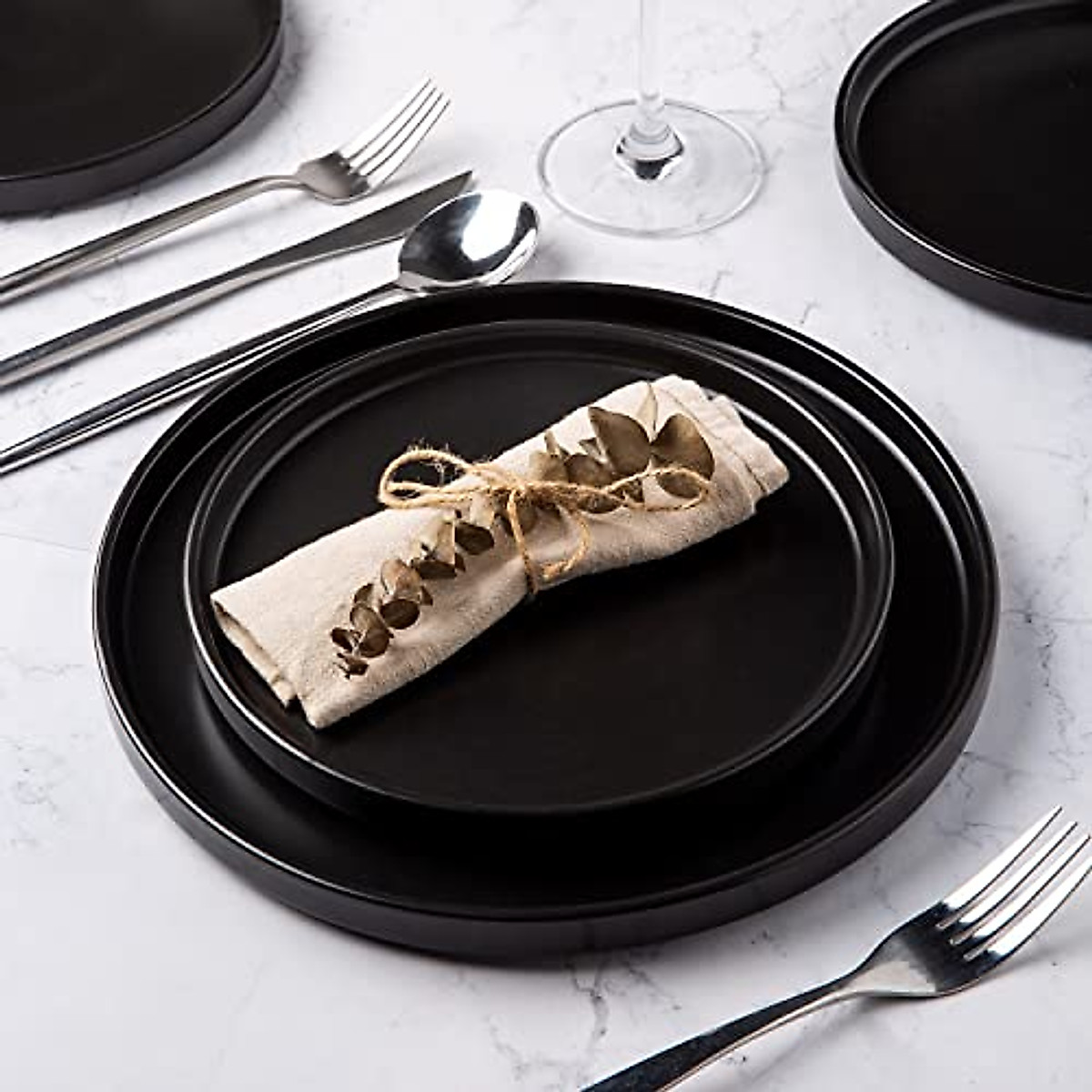 AmorArc Ceramic Plates Set of 6, Matte Glaze 8.0 Inch Dishes Set for Kitchen, Dessert,Salad,Appetizer, Small Dinner Plates, Microwave & Dishwasher Safe, Scratch Resistant, Matte Black