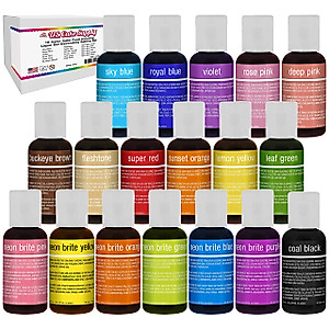 18 Color Cake Food Coloring Liqua-Gel Decorating Baking Set - 12-Primary & 6-Neon Colors – U.S. Cake Supply 0.75 fl. oz. (20ml) Bottles - Made in the U.S.A.