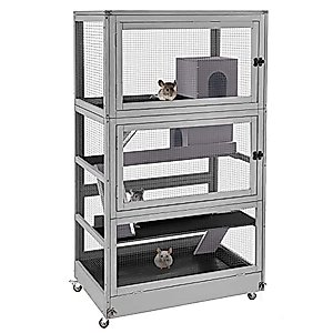 Aivituvin Chinchilla Cage Large Rolling Small Animal Cage for Adult Rats, 4 Level Critter Nation Cage Hutch for Ferret Bunny Indoor- Deluxe Home for Pets (Grey)