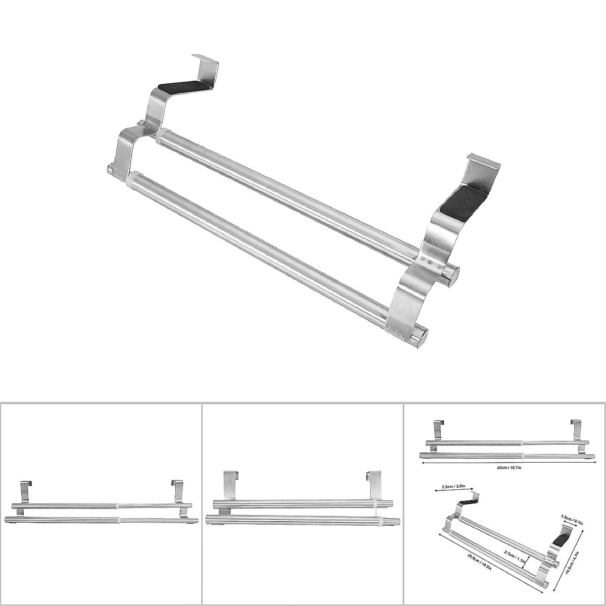 LKJGHG 2 Pcs Kitchen Towel Holder,Over The Door Tea Towel Holder,Expandable Stainless Steel Towel Rail, No Drilling,for Cupboard Drawers Bathroom-40cm Double Bar