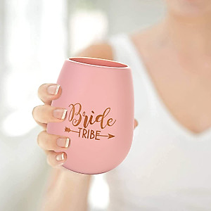 Set of 10 Bachelorette Party Silicone Wine Cups White Bride & Rose Gold Bride Tribe Cups, Bridesmaid Wedding Gift Party Favors