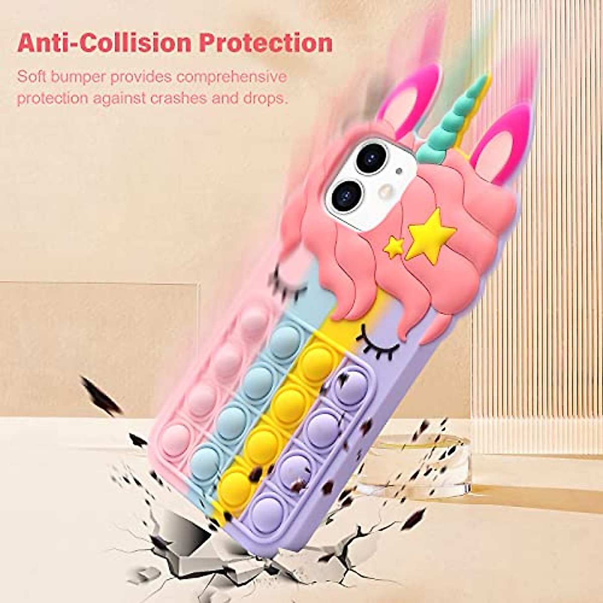 HoneyAKE Fidget Toys Phone Case for iPhone 11 Phone Case Bubble Bumper Protective Soft Silicone Shockproof Stress Reliever Pop Fun Phone Cover Shell Women Girls Case for iPhone 11 6.1 Inch, Rainbow