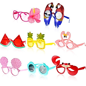 8 Pairs Luau Party Sunglasses, Hawaiian Funny Sunglasses Summer Party Sunglasses Novelty Eyeglasses Tropical Fancy Dress Props for Creative Hawaiian Beach Theme Party Supplies