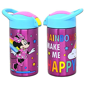 Disney Minnie Mouse Stainless Steel Water Bottle for Girls ~ 3 Pc Bundle with 15.5 oz Minnie Refillable Bottle For Home, School, and Sports, Stickers and Door Hanger