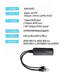 REVODATA Gigabit PoE Splitter 12V 2A Output with IEEE 802.3af/at Standard Compliant 10,100,1000Mbps Power Over Ethernet Splitter Adapter for Security Camera CCTV Surveillance 5.5x2.1mm DC PlugPS5712TG