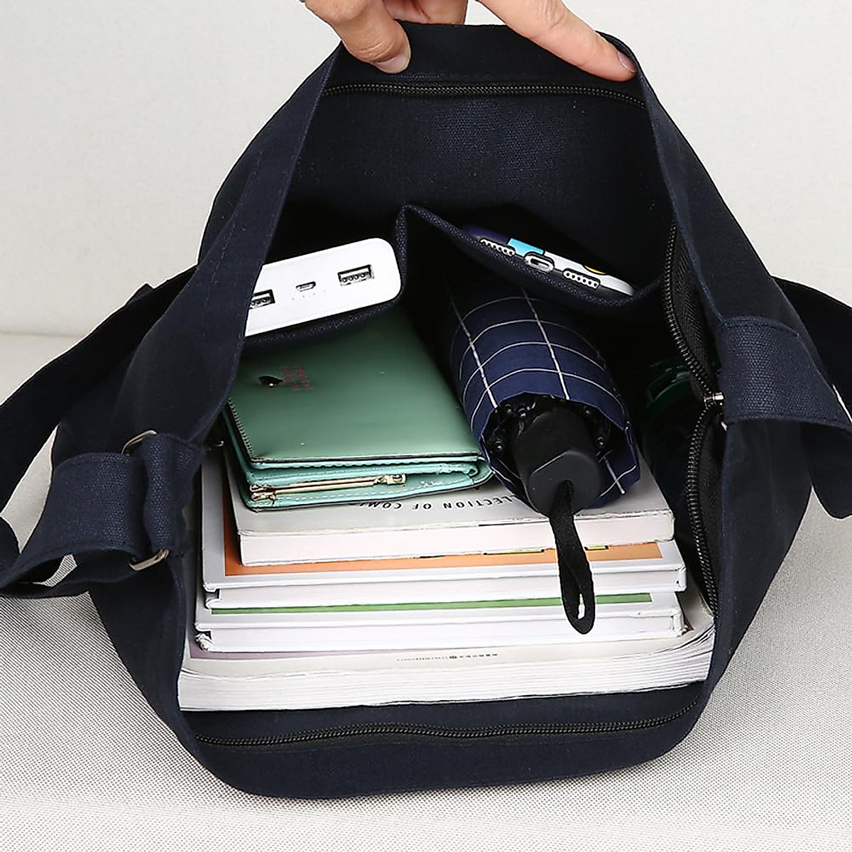 Covelin Women's Retro Large Size Canvas Shoulder Bag Hobo Crossbody Handbag Casual Tote Dark Sea Green